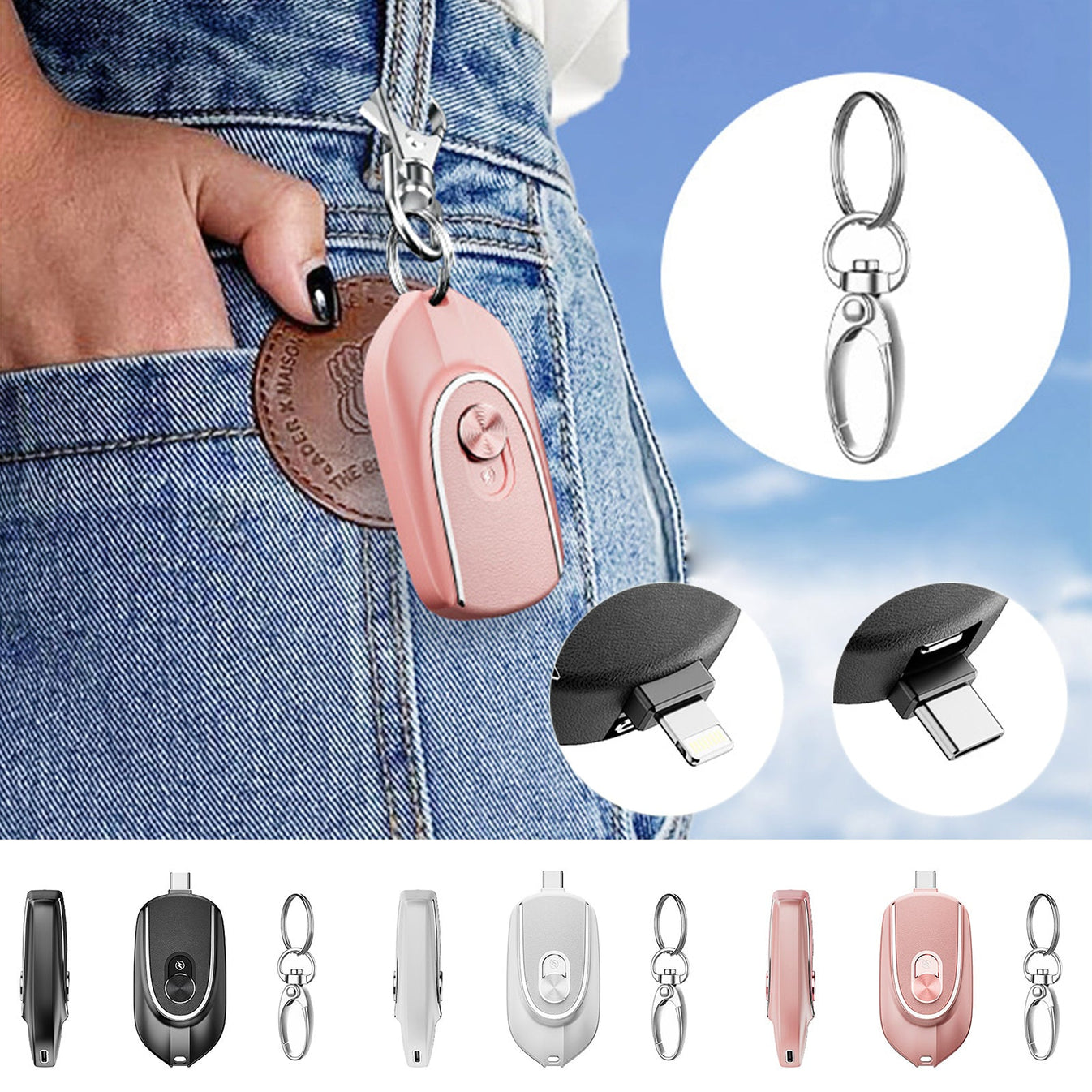 2 In 1 Mini Keychain Power Bank Keyring Hanging Buckle 2 Output Interf ...