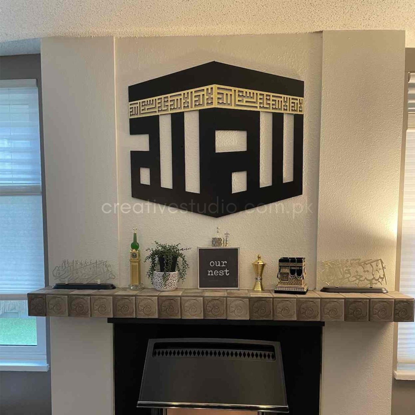 Acrylic Kaaba Decor written First Kalima and ALLAH Name in Kufic Calli ...